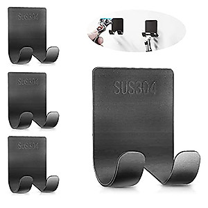 Razor Holder Shaver Hook Hanger Stand Self Adhesive Hooks Heavy Duty Stainless Steel Phone Holders for Shower, Tools for Hanging Washcloth Towel Loofah for Bathtub Wall, Black (Black-4)