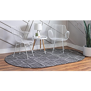 Unique Loom Trellis Frieze Collection Area Rug - Geometric (3' x 5' Oval, Dark Gray/ Ivory)
