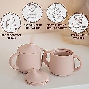 Moonkie Silicone Baby Sippy Cups | 3 Stages Training Cup Straw Cup for Infants Toddlers and Kid, 4 oz (Blush)