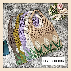 FUKZTE Women's Shoulder Handbags Trendy Flower Knitted Shoulder Bags Mesh Hollow Cute Tote Bag,05 Style