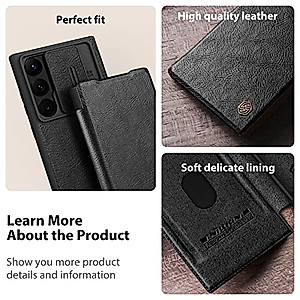Nillkin for Samsung Galaxy S23 Ultra Wallet Case with Card Holder and Camera Cover, PU Leather Case with Magnetic Flip Cover, Card Slot, Slide Camera Protection (6.8 inch) - Black