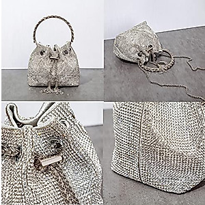 YABINA Fashion Women Luxury Crystal Evening Clutch Bag for Prom Cocktail Party Wedding Engagement Crossbody Chain Bag (A-Sliver)