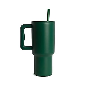 30oz Insulated Stainless Steel Tumbler with Straw Lid - Deep Forest Green, Leakproof Travel Mug