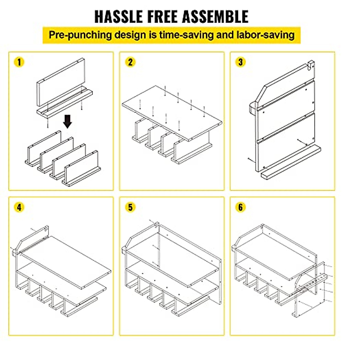 VEVOR Drill Charging Station, Power Tool Charging Station, 5 Drill Hanging Slots Drill Charging Station, 2-Shelf Cordless Drill Storage, Wall Mounted Power Drill Tool Storage Organizer Wooden