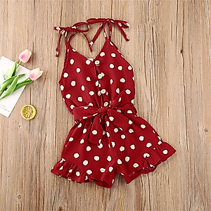Rtnnsbbfcm Toddler Girl Romper Outfit Short Sleeveless Leopard Jumpsuit Playsuit One-Piece Baby Girl Summer Clothes (Dots Red, 1-2T)