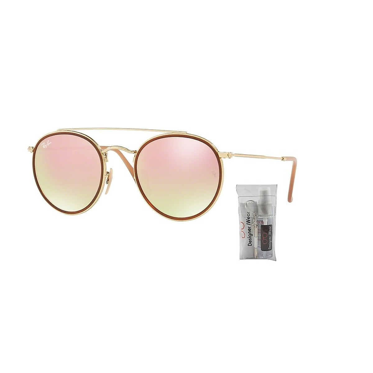 Ray-Ban RB3647N 001/7O 51M Gold/Pink Brown Mirror Gradient Sunglasses For Men For Women + BUNDLE with Designer iWear Eyewear Kit