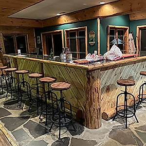 Vintage Bar Set includes Farmhouse Fire Hydrant Design Bistro Bar Table(38.6-44.4inch) and Set of 2 Industrial Bar Stools (26-32inch) Height Adjustable Swivel Wooden Top for Kitchen Dining Room Office