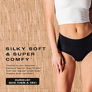 Bambody Absorbent Panties, Post-Partum, Period Underwear for Women and Teens - Leakproof, Soft, Comfortable, Breathable - Large, 3 Pack, Black