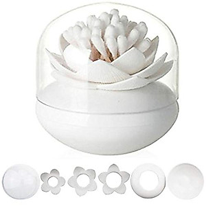 Koiugayk 2X Cotton Swab Holder,Lotus Style Cotton Bud/Small Q-tips/Toothpicks Brushes Holder, Box Case Storage Organizer Jar,Clear Lid Dustproof Cover
