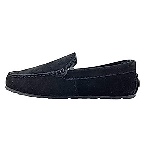 Clarks Mens Suede Moccasin Slippers Warm Cozy Indoor Outdoor Plush Faux Fur Lined Slipper For Men (9 M US, Black)