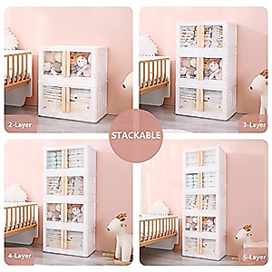 Folding and Stackable Container with Doors and Handles | Storage Container | Storage Organizer | Storage Totes | Trunk Organizer, 32 Liter, Set of 2, White&Cream Handle