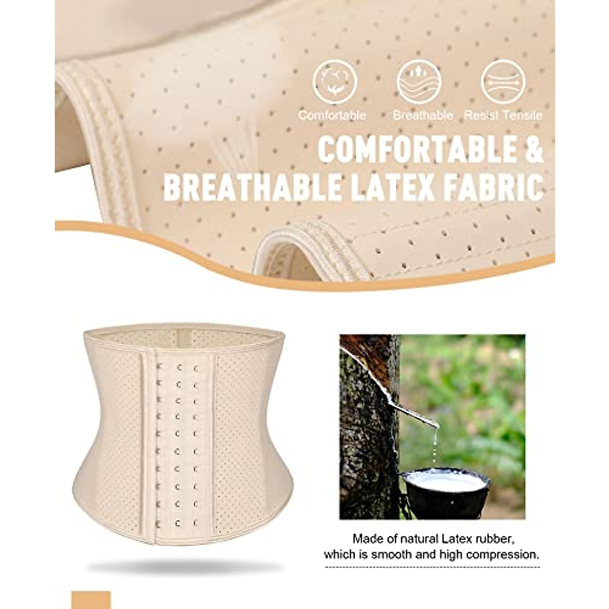 FeelinGirl Women Short Torso Latex Waist Trainer Corset Waist Trainer Breathable Waist Trimmer Hourglass