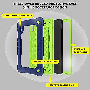SOATUTO Case for Moxee Tablet 2 8 inch Case for Moxee 8" 2022 Model MT-T8B22 Tablet Shock Resistant Rugged Hybrid Kids Friendly Cover Built-in Hand Free Kickstand Shoulder Strap (Navy+Green)