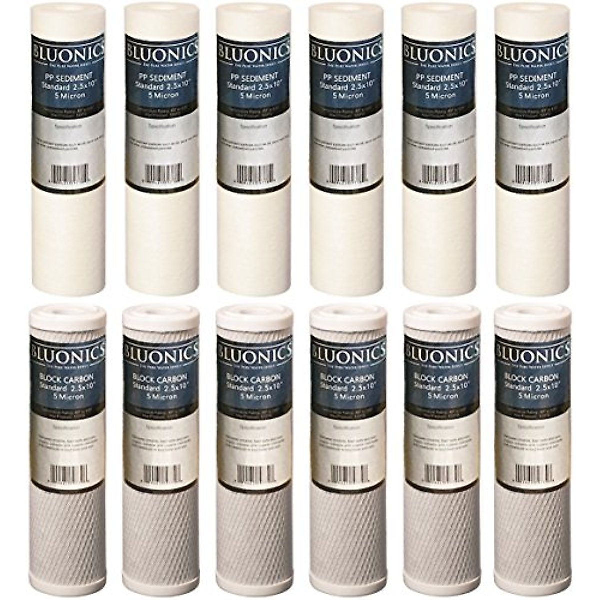 2.5" x 10" Sediment & CTO Carbon Block Replacement Filters Package of 12 Total Bluonics Filters