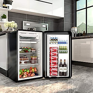 HOMGX, Black 3.2 CU.FT Compact Refrigerator, Mini Fridge with Single Reversible Door, Small Cooler with Removable Tempered Glass Shelves for Apartment, Office and Dorm, White