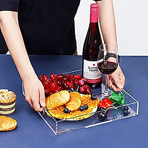 MIKINEE 12×12 Inches Clear Acrylic Sturdy Serving Tray Decorative Ottoman Coffee Table Trays Water Proof Bed Tray Counter Top Organizer