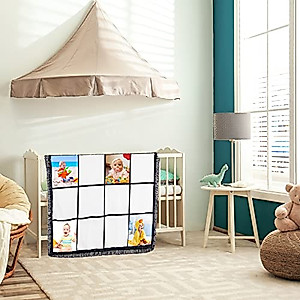 Sublimation Blanket Personalized Sublimation Throw Blanket 60 x 40 Inches with 20 Printable Panels Baby Printed Blanket Flannel Fleece Blanket with Tassels for Heat Press Home Sofa Bedroom