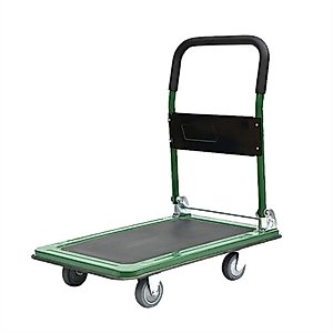 Generic Foldable Hand cart with Anti-Slip Coating, Convertible Hand Truck with Steel Bracket, Foldable 90° Handle, with castors, Load Capacity 400 kg (Color : Green, Size : 77 * 50cm)