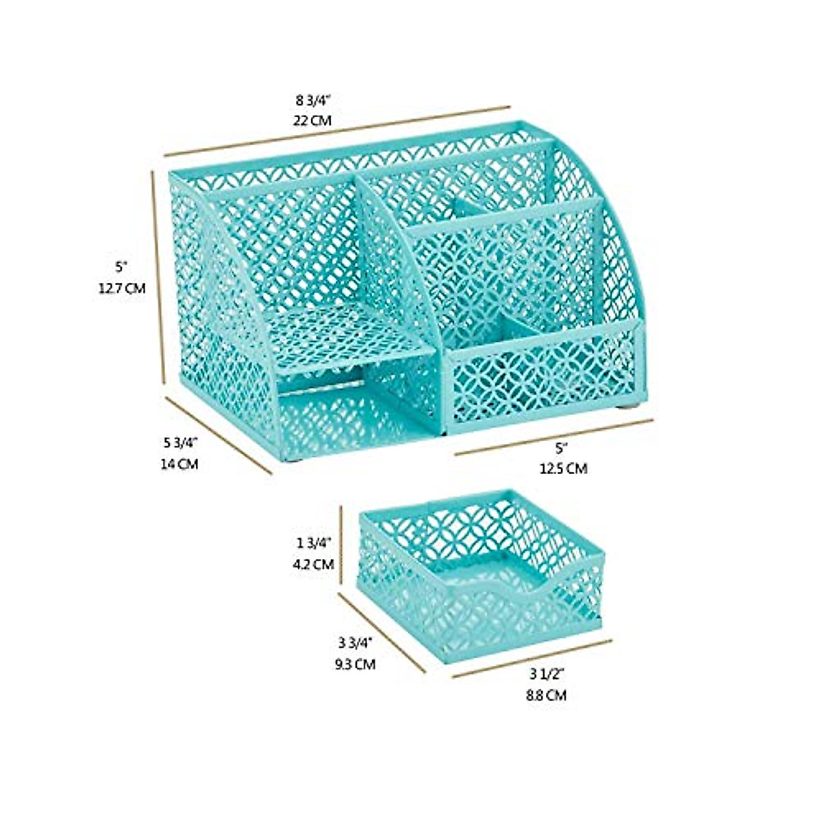 Annova Mesh Desk Organizer Office with 7 Compartments + Drawer/Desk Tidy Candy/Pen Holder/Multifunctional Organizer - Turquoise