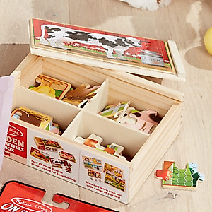 Melissa & Doug Animals 4-in-1 Wooden Jigsaw Puzzles Set - Pets and Farm - Toddler Wooden Jigsaw Puzzles, Animal Puzzles, Take-Along Puzzles For Toddlers And Kids Ages 3+