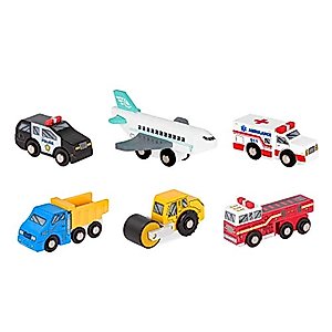 Battat – Miniature Toy Cars – 6Pcs Wooden Minis – Classic Rescue & Construction Vehicles – Steamroller, Dump Truck – 3 Years + – Wooden Vehicles Set 2
