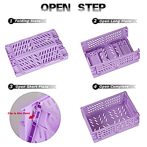 Tixill 2-Pack Mini Foldable Plastic Baskets for Organizing and Storage, Collapsible Storage Crate for Home Kitchen Bedroom Bathroom Office (5.9x3.8x2.2, Purple)