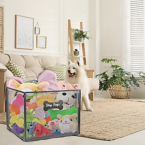 Lolytama Metal Dog Toy Box-Dog Toy Basket-Wire Mesh Basket-Cute Pawprint Dog Bone-Pet Accessory Rust-Resistant Finish-for Cat & Dog Toy Organization & Storage