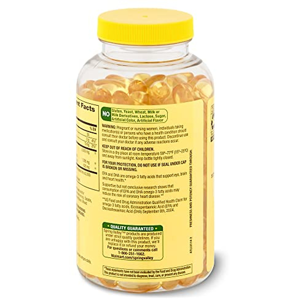 Spring Valley Omega-3 from Fish Oil 2000 mg, Eye, Brain, Heart Health, Lemon, 180 Softgels (Pack of 2)