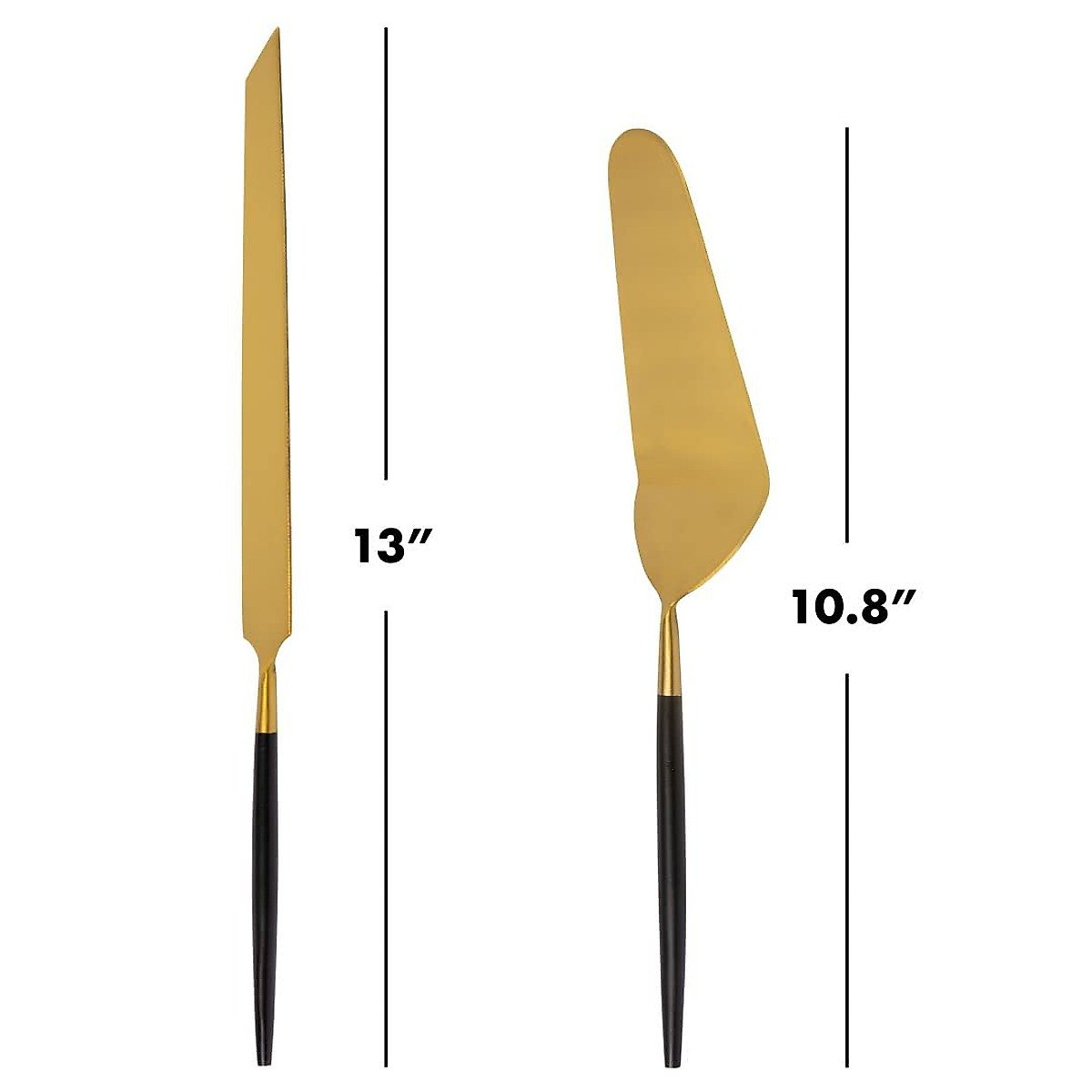 Koyal Wholesale Modern Wedding Cake Knife and Server Set, Minimalist Cake Cutting Set for Wedding, Anniversary, Birthday, Baby Shower, Cake Pie Pastry Servers (Gold/Black)