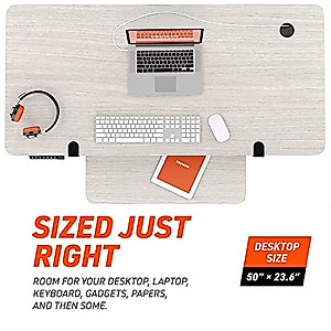 Truweo Adjustable Electric Standing Desk – 50 x 23.6 inches Sit to Stand Office Desk with Cable and Sliding Keyboard Tray – 3 Controlled Memory Height Settings – Anti-Scratch Surface – Grey