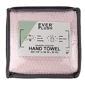 Everplush Diamond Jacquard Hand Towel Set, 4 x (16 x 30 in), Pale Pink 4 Count