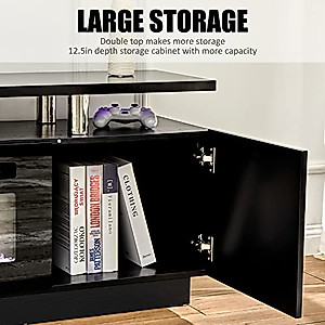 Amerlife Fireplace TV Stand with 36" Fireplace, 70" Modern High Gloss Entertainment Center LED Lights, 2 Tier TV Console Cabinet for TVs Up to 80", Black