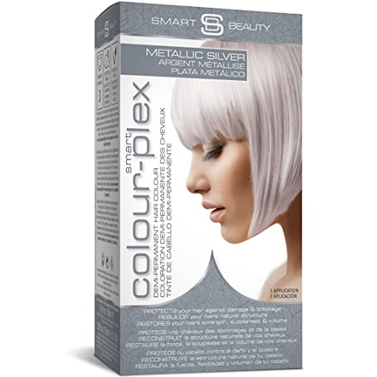 Metallic Silver Hair Dye | Stylish Silver Toner for Bleached Hair | Demi Permanent Hair Color | Added Plex Hair Anti-Breakage Technology | Smart Beauty Hair Color