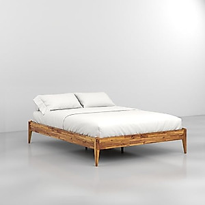 Bme Dinkee Queen Bed Frame Wood 15 Inch - Solid Wood Platform Bed Frame - Japanese Joinery Bed - Modern & Minimalist Style - Wood Slat Support - Easy Assembly - No Box Spring Needed - Caramel