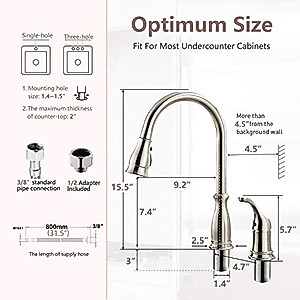 APPASO 3 Hole Kitchen Faucet with Pull Down Sprayer Stainless Steel Brushed Nickel, 2 Hole Pull Out Kitchen Sink Faucet with Side Single Handle and Soap Dispenser, 211BN