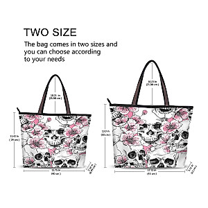 QMXO Sugar Skull Floral Flowers Pink Handbags and Purse for Women Tote Bag Large Capacity Top Handle Shopper Shoulder Bag
