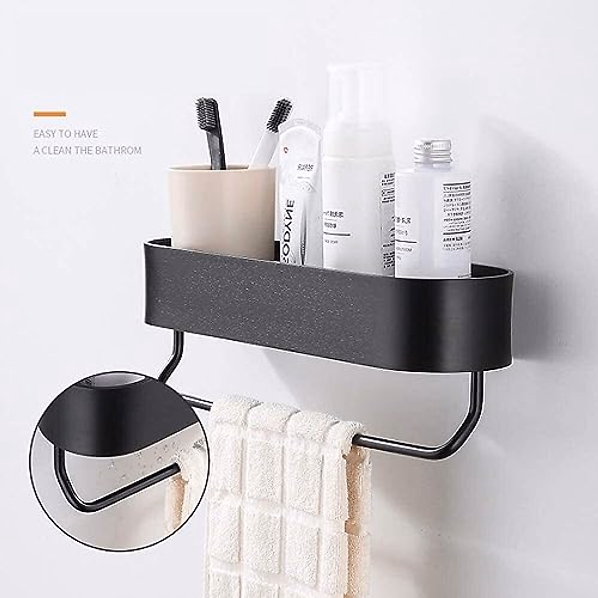 Bath Storage Rack Caddy Floating Shelves Towel Bar Basket Storage Rack Towel Bar Robe Hooks Bathroom Accessories Kitchen Wall Shelves(White,30CM)
