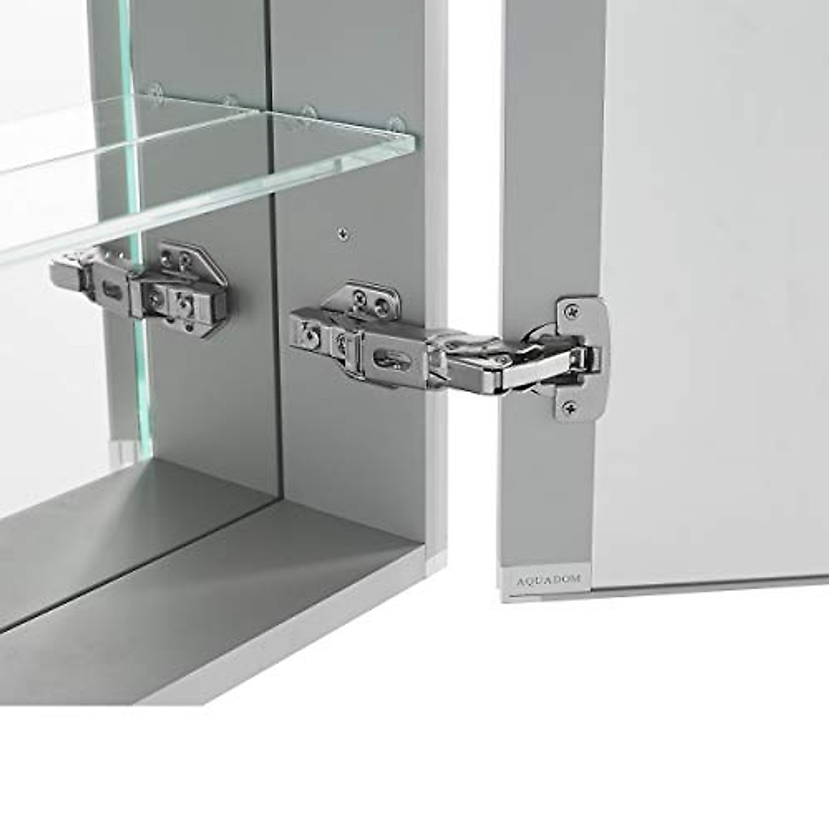 AQUADOM Royale Plus LED Medicine Mirror Cabinet 48in x 36in x 5in Recessed Surface Mounted, Defogger, LED 3X Makeup Mirror, Electrical Outlets, Interior LED Light