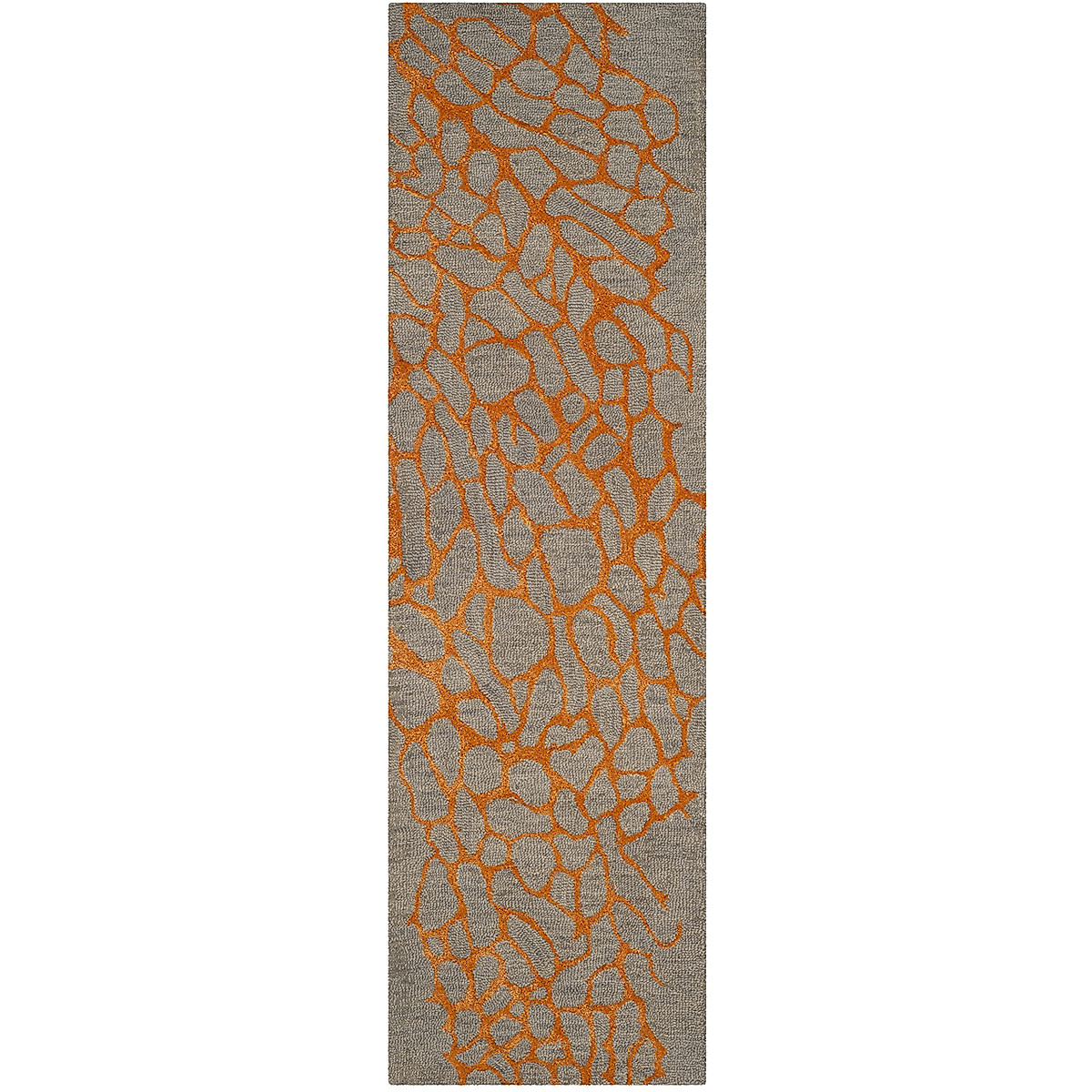 SAFAVIEH Blossom Collection Runner Rug - 2'3" x 12', Grey & Orange, Handmade Wool & Viscose, Ideal for High Traffic Areas in Living Room, Bedroom (BLM695C)