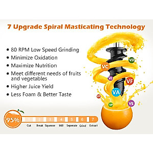 FEZEN Cold Press Juicer, Juicer Machines Vegetable and Fruit, Electric with High Juice Yield, Easy to Clean Masticating for Nutrient Fruit Vegetables, Pure Juice, Quiet Motor