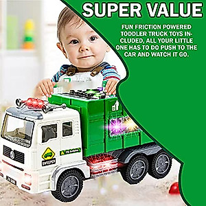 Toysery Bump n Go Garbage Truck Toy – Friction Powered Dump Truck with 4D Lights and Sounds, Waste Recycling Management Toys, Fun Gifts for Boys, Toddlers