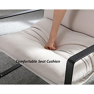 DUOMAY Mid-Century Accent Chair Armchair, Comfy Linen Fabric Leisure Chair Lazy Chair with Metal Leg for Living Room Bedroom Office Apartment, White