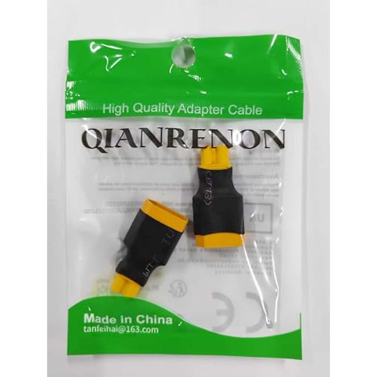 QIANRENON XT30 Female to XT60 Male RC Battery Charging Conversion Connector XT60 Plug to XT30 Socket Lithium Battery ESC Adapter, for Model Airplane Drone RC Car Toy Quadcopter, 2 Pcs