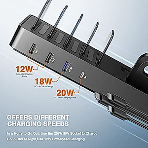 LK Charging Station for Multiple Devices,40W 4 Ports Charging Station Organizer with 3 Cables,7 in 1 Charge Multi Device Apple Charging Stations for iPad iWatch AirPods Tablets and Other Electronics