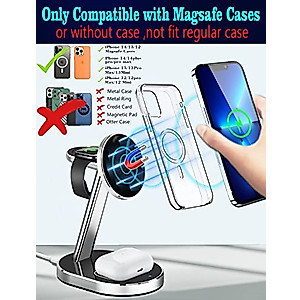 Aluminum Alloy 3 in 1 Magnetic Wireless Charging Station,Fast Wireless Charging Compatible with Magsafe Charger Stand for iPhone 14 13 12 Pro/Pro Max/Mini/14 Plus,Apple Watch 8 7 SE 6 5 4 3 2,Airpods