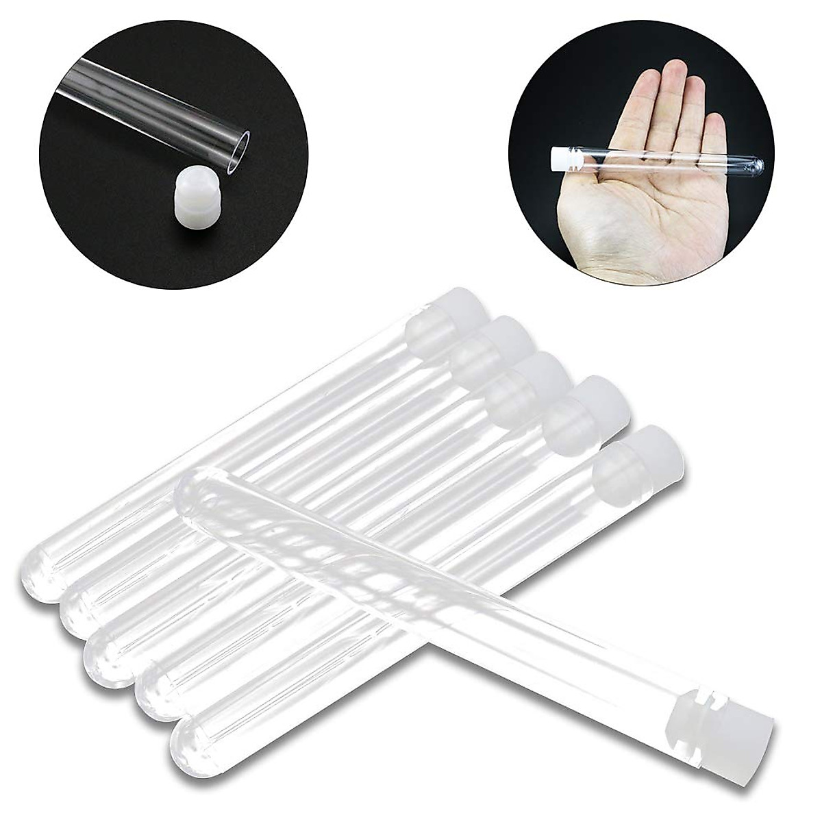 Twdrer 50 PCS Clear Plastic Test Tubes with Cap and Rack for Scientific Experiment,Halloween,Christmas,Scientific Theme Party Decoration,Candy Storage(12mm x 100mm)