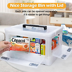 Gifhomfix Extra Large Medicine Storage Box with Handles, First Aid Box Clear Medical Supply Organizer with Removable Tray, Multipurpose Plastic Medicine Chest with Wheels