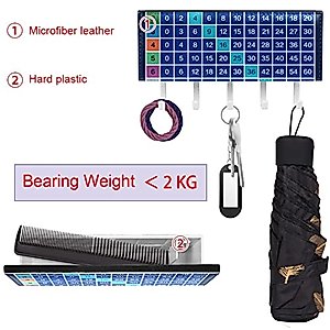 Multiplication Table Mail Holder Organizer and Key Hooks PU Front, Self Adhesive Key Rack with 5 Hooks Perfect for Entryway, Hallway，Bathroom ，Kitchen