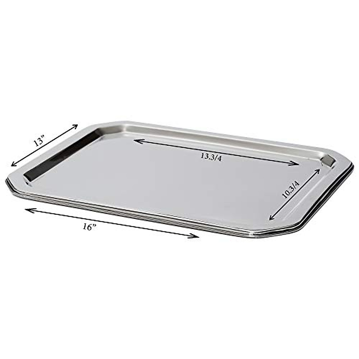 Bezrat Stainless Steel Food Serving Tray – Rectangular Decorative Mirrored Serveware Platter - Large (16" x 13")