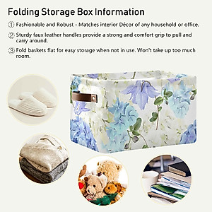 susiyo Blue White Hydrangea Flowers Storage Bins 2 Pcs, 14 x 10 inch Canvas Storage Basket for Shelves Closet Organizing